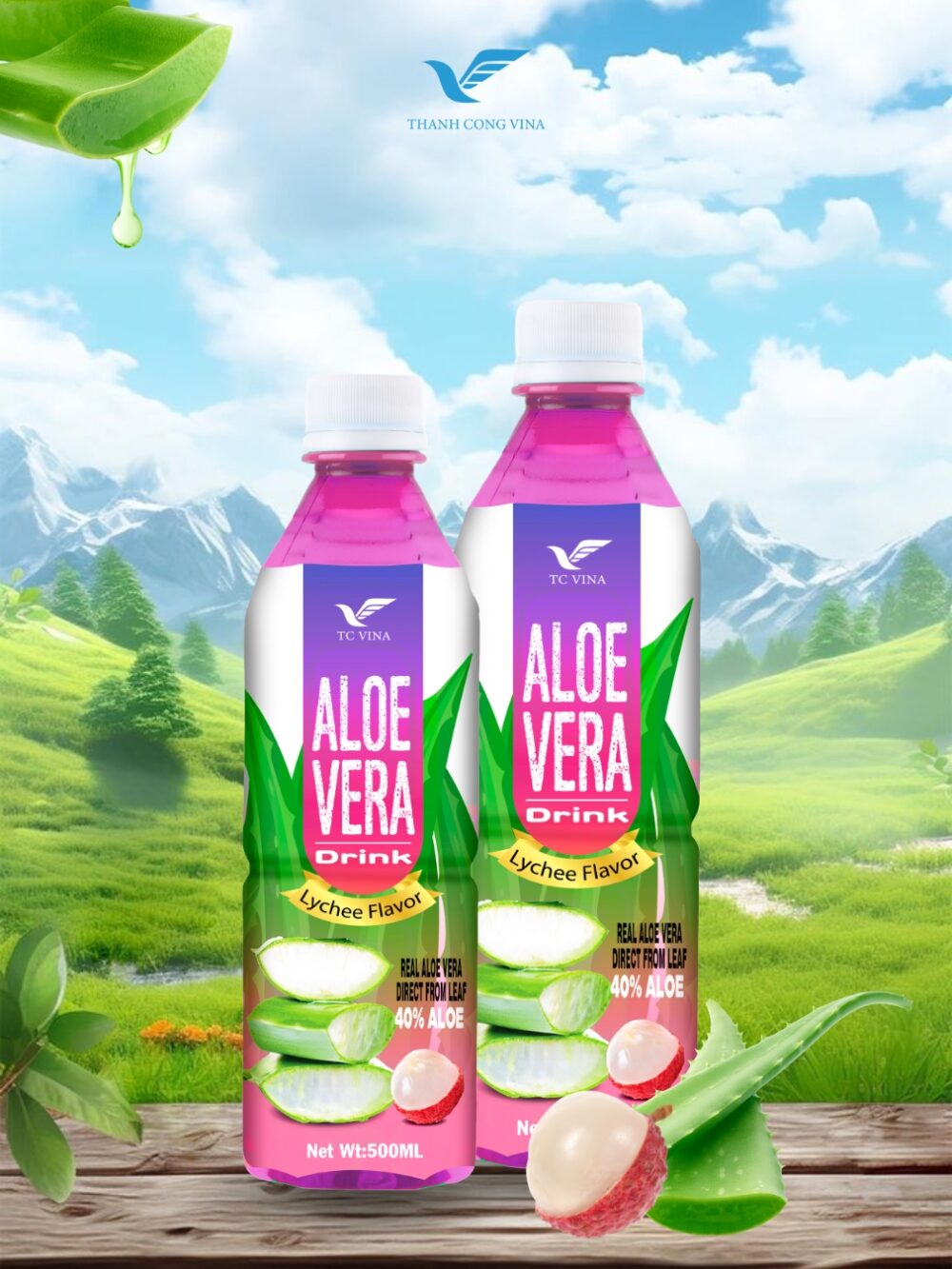 500ml TCVN Bottle Aloe Vera Pulp Juice With Lychee Flavor - Thanh Cong Vina