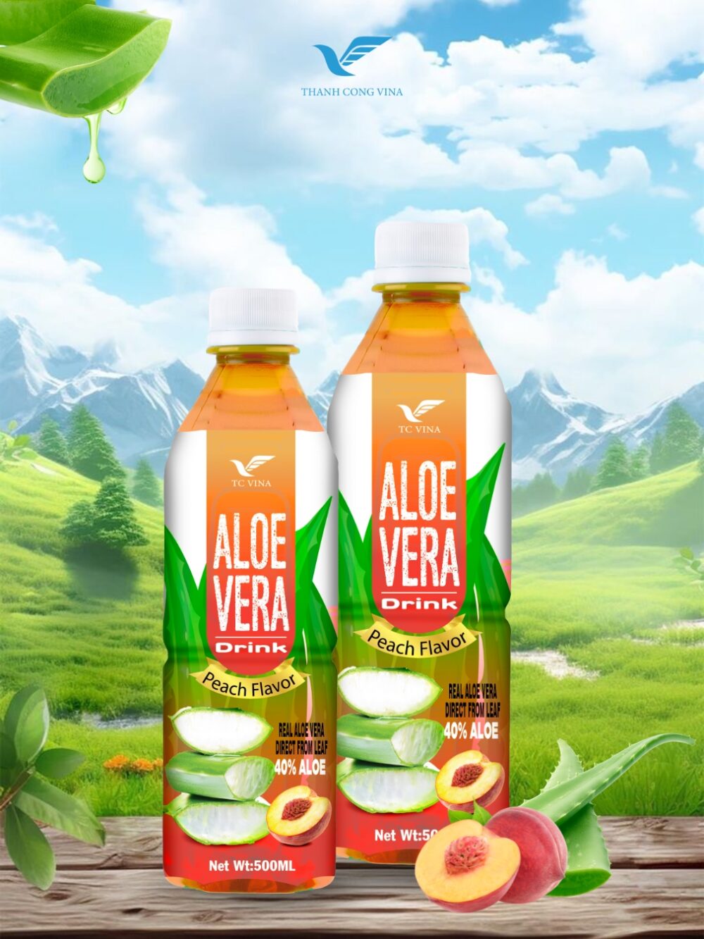 500ml TCVN Bottle Aloe Vera Pulp Juice With Peach Flavor - Thanh Cong Vina