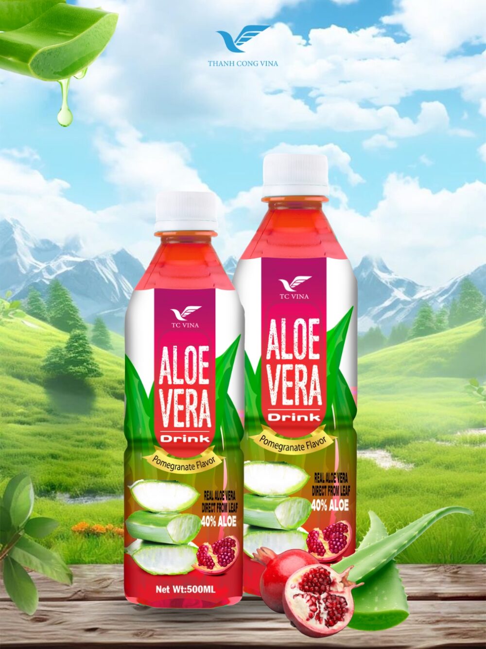 500ml TCVN Bottle Aloe Vera Pulp Juice With Pomegranate Flavor - Thanh ...