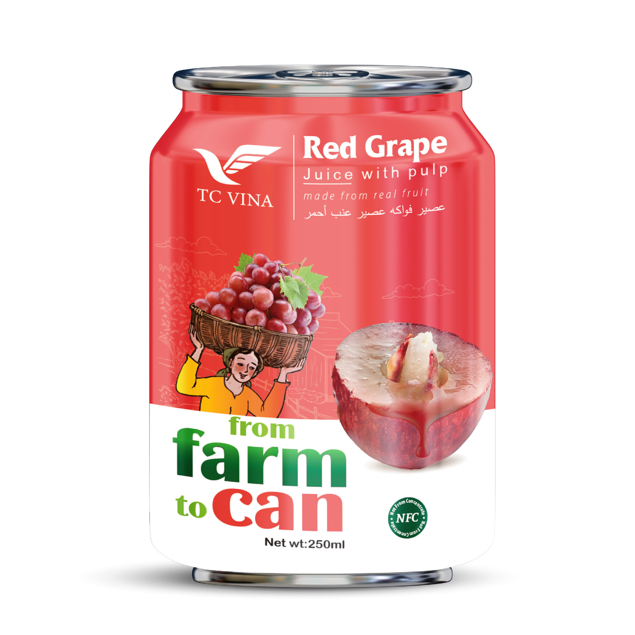250ml TCVN Canned Red Grape Juice Drink NFC - Thanh Cong Vina