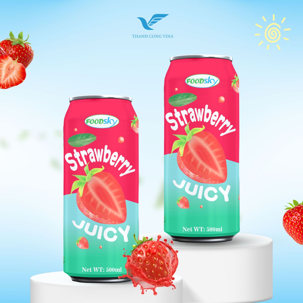 500ml Foodsky Canned Strawberry Juice Drink - Thanh Cong Vina