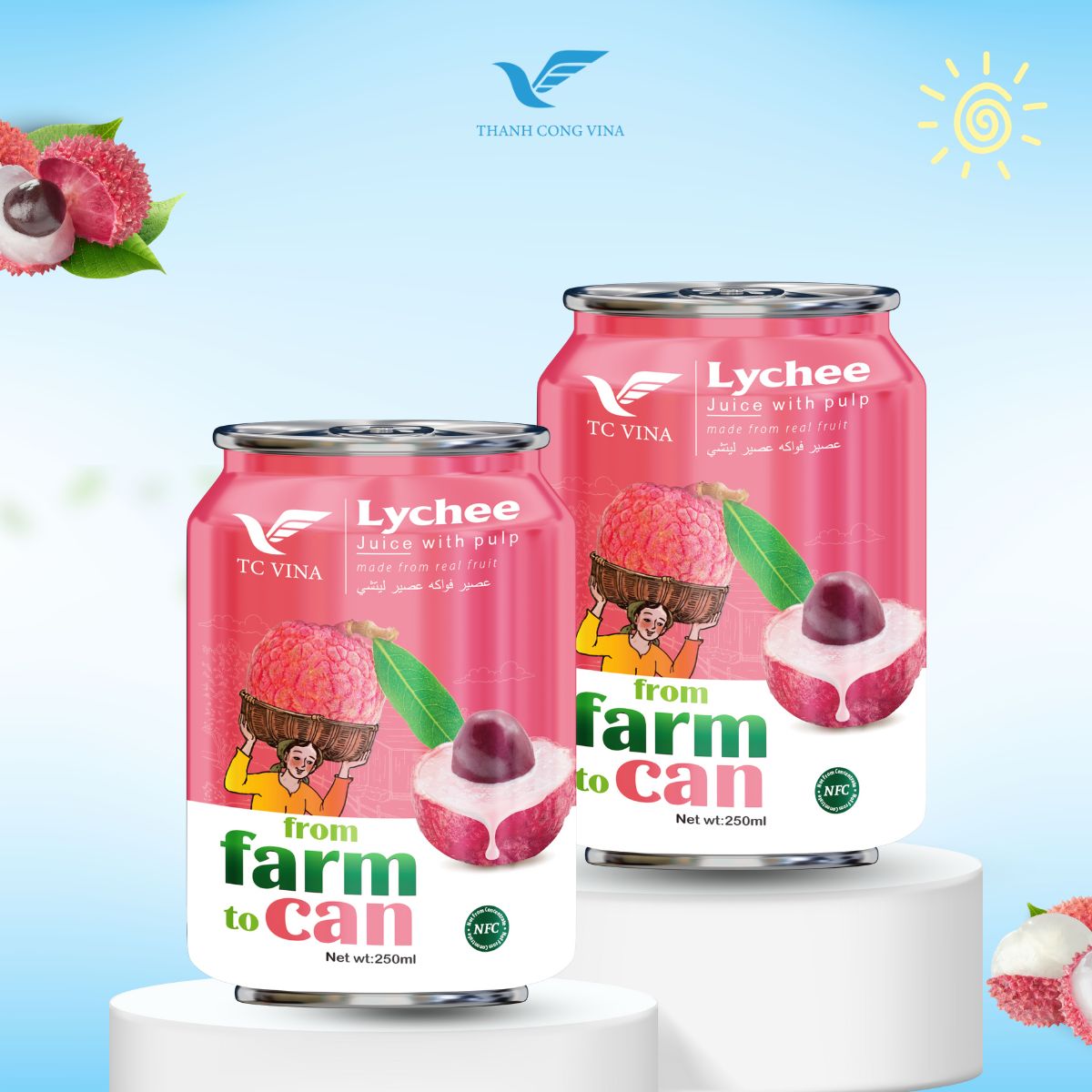 250ml TCVN Canned Lychee Juice Drink NFC - Thanh Cong Vina