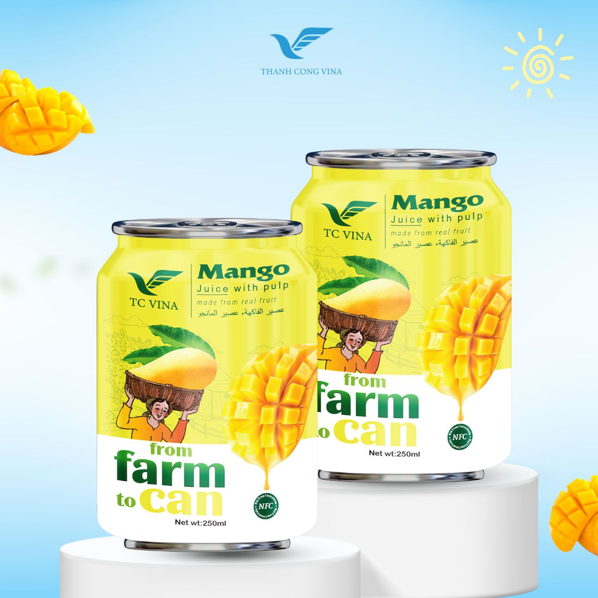 250ml TCVN Canned Mango Juice Drink NFC - Thanh Cong Vina